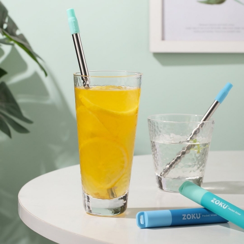 Opvouwbaar Rietje + Rietjesborstel V2 Uitrekbaar rietjes van rvs met ...